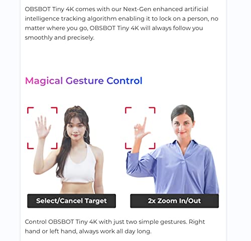 Buy OBSBOT Tiny 4K PTZ Webcam,4K AI Powered Framing Autofocus Gesture ...