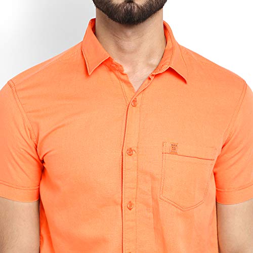 Buy MUFTI Solid Orange Half Sleeve Slim Fit Cotton Linen Shirt at Amazon.in