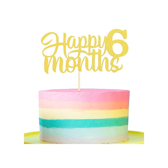 Buy 6 Months Birthday Cake Topper - Gold Glitter Happy Six Months ...