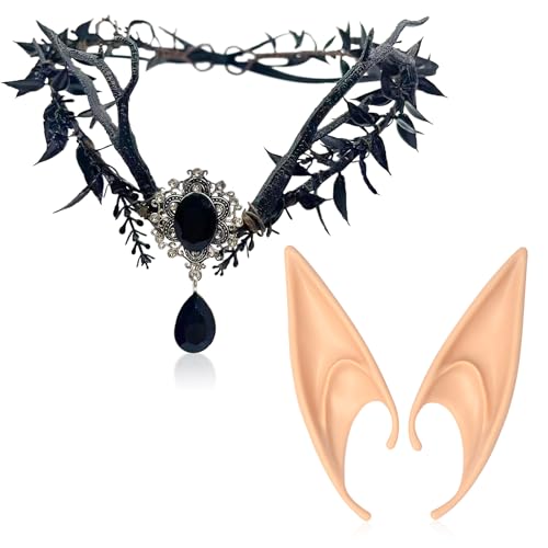 JeVenis Black Renaissance Elf Headpiece Elf Ears Elf Crown Tiara Fairy ...