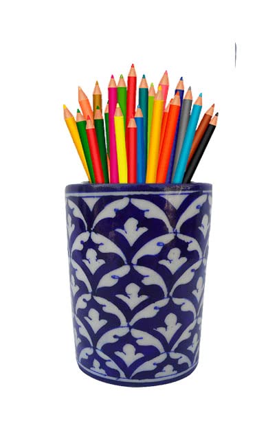 CRAFT PARK Blue Art Pottery Decorative Pen/Pencil Holder 4" for Office ...