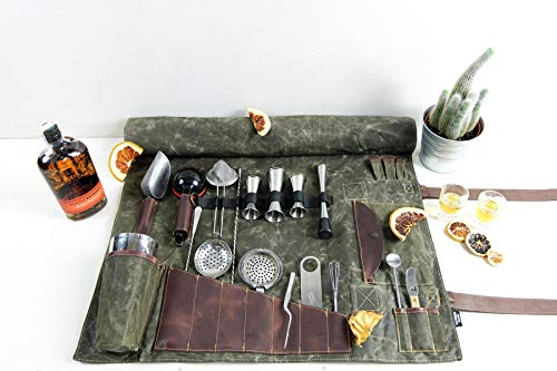Amazon.com: Bartender Bag, Hand Waxed Canvas Bag, Bartender Roll ...
