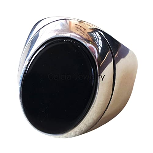 Natural Black Onyx Gemstone Oval Ring, Solid 925 Sterling Silver ...