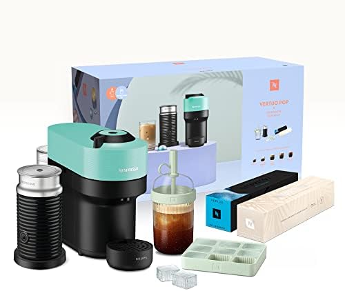 Nespresso Coffee Machine Bundle - Vertuo Pop Aqua Mint, Milk Frother ...