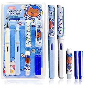 BHART Fountain Pen Blue ink for Students, Erasable Pen Set for School ...