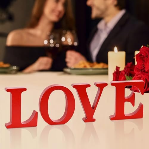 Amazon.com: Love Wood Sign Table Decoration Red Freestanding Love ...