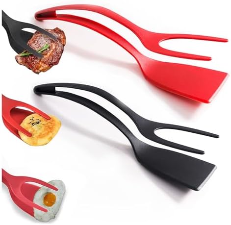 Amazon.com: Set 2 Egg Flipper Spatula - 2 In 1 Spatula Tongs For ...