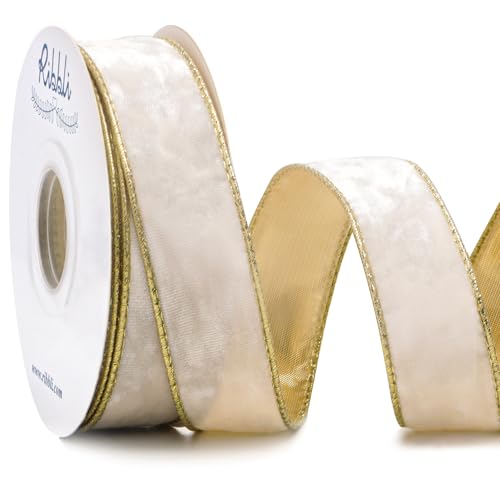 Snapklik.com : Ivory Velvet Wired Ribbon 1.5 Inch Metallic Ivory ...