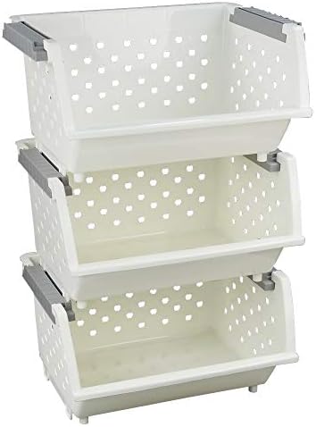 Amazon.com: Begale 3-Pack Gray Plastic Stackable Detachable Storage Bin ...
