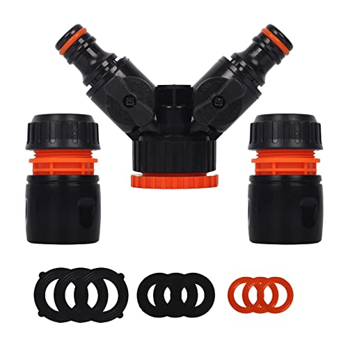 Dual Tap Connector 2 Way Tap Connector with 2 Quick Hose End Connector ...