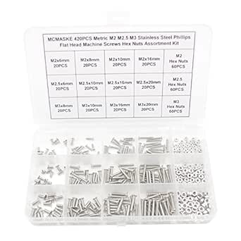 MCMASKE 420PCS Metric M2 M2.5 M3 Stainless Steel Phillips Flat Head ...