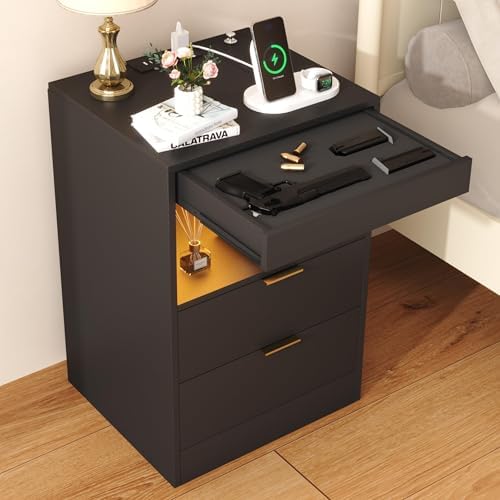 Amazon.com: Yusong Night Stand with Gun Drawer & Invisible Lock ...