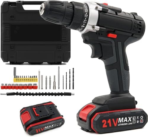 Amazon.com: 21V Power Cordless Drill Set with 2 x 1.2Ah Batteries, 3/8 ...