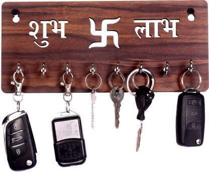 SUBH LABH Single Plate Design Multipurpose 7 Hook Key Holder Wood Key ...