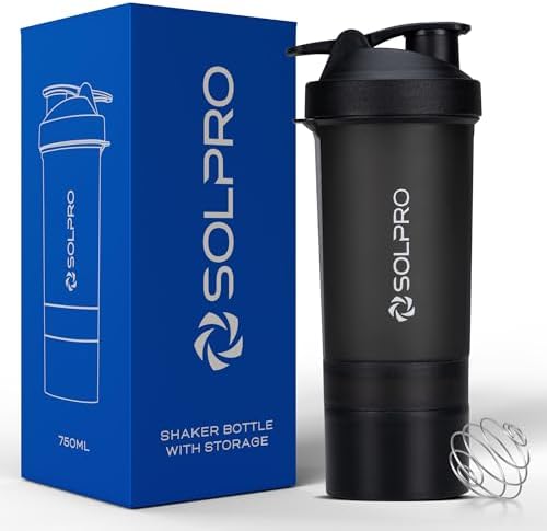 SOLPRO Polypropylene Ignite Shaker Bottle | 750Ml | Built In Storage Compartment | Leak-Proof ...