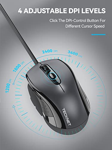 Snapklik.com : TECKNET Wired Mouse, USB Wired Computer Mouse, 3600DPI 4 ...
