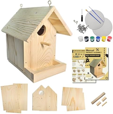Amazon.com: MIXUMON Premium Wooden DIY Birdhouse Kit with Paint Set ...