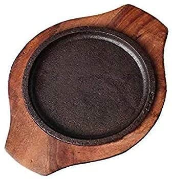 Buy Antlantic Wood Store Sizzler Plate with Wooden Base, Cast Iron ...