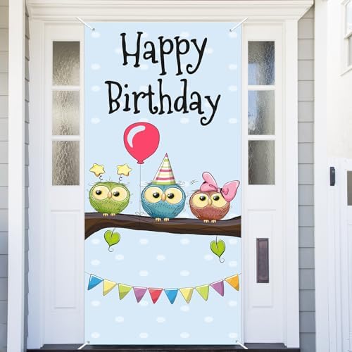 Amazon.com: Night Owl Happy Birthday Door Banner Cover Cute Woodland ...