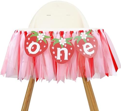 Amazon.com: Strawberry High Chair Banner for 1st Birthday - Strawberry Theme Birthday Decoration ...