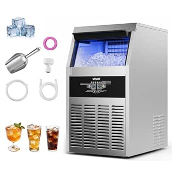VEVOR Commercial Ice Maker Machine, 130 lbs/24h with 30 lbs Storage ...