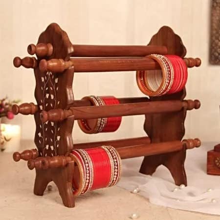 HOMESHOPPEE Wooden Sheesham Bangle Stand Bangle Organizer Folding ...