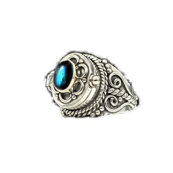 Amazon.com: Blue Flash Labradorite Ring, Poison Box Ring, Secret ...
