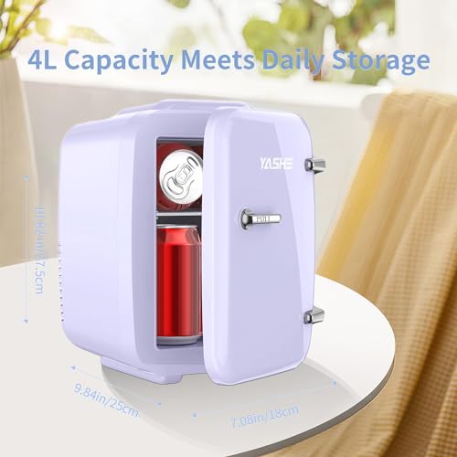 YASHE Mini Fridge for Bedroom, 4 Liter/6 Cans Small Fridge, AC/DC ...
