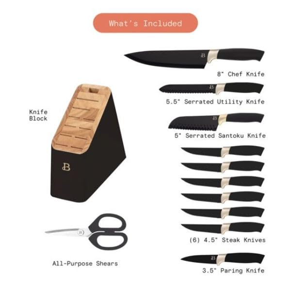 12 beautiful Piece Knife Block Set with Soft-Grip Ergonomic Handles ...
