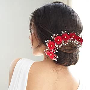 Buy Hair Flare Artificial Round Shape Flowers with White and Red Pearls ...
