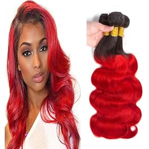 Amazon.com : Yuksoocosh 1B/Red Body Wave Human Hair Bundles 22 24 26 ...