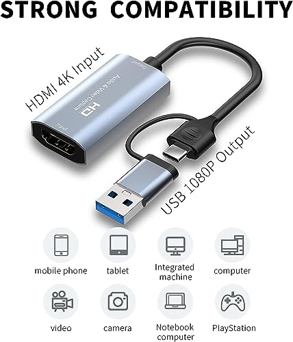 HDMI Video Capture Card, 4K Ultra Clear HDMI Game Capture Device, HDTV ...