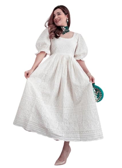 Buy Ambrosy Fashions| Women's Pure Cotton Chikankari Embroidered Gown ...