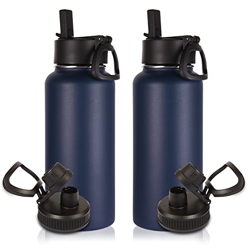 Volhoply 1 Litre Insulated Water Bottles Bulk 2 Pack with Straw Lid ...