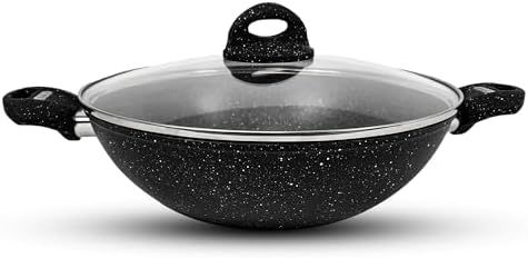AKH HOUSEWARE Non Stick Wok 24CM Deep Frying Pan with Lid Forged ...