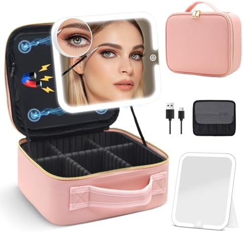 Amazon.com: Jadazror Makeup Bag with Light Up Mirror, Lighted Travel ...