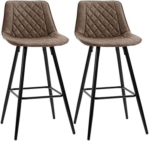 HOMCOM Bar Stools Set of 2, PU Leather Counter Height Bar Chairs, 27.75 ...