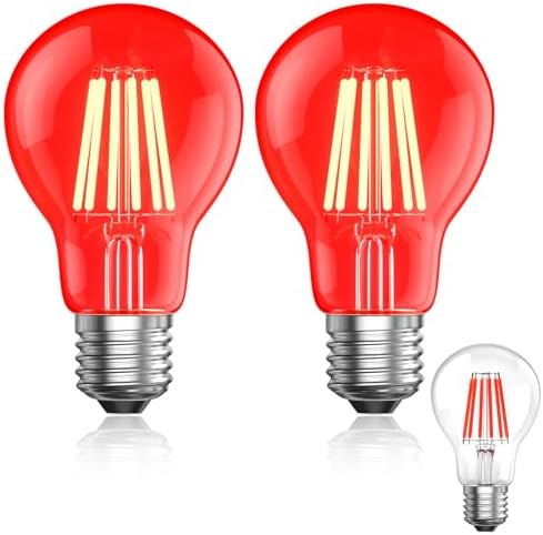 Bonlux 2X 6W Red Led Light Bulb, E27 A60 Red Filament Led Bulb, 60W ...