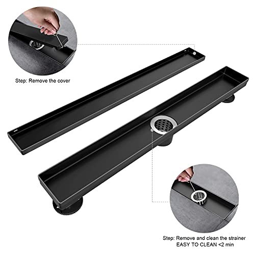 Snapklik.com : EXF Linear Shower Drain 60 Inch Tile Insert Matte Black