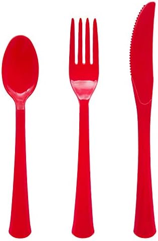 Amazon.com: 150 Pack Red Plastic Cutlery Set, Plastic Silverware Heavy ...