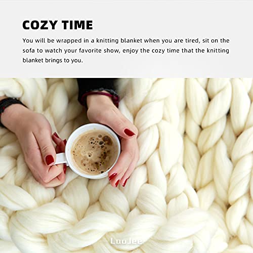 LaoJee Chunky Knit Blanket Merino Wool Blend Handmade Soft Bulky Throw ...
