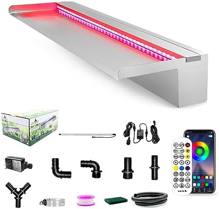 LONGRUN Stainless Steel Waterfall Spillway, APP Control Multi-Color LED ...