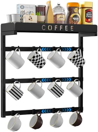 Amazon.com - Wall Mounted Coffee Mug Rack - Large Rustic Black Iron ...