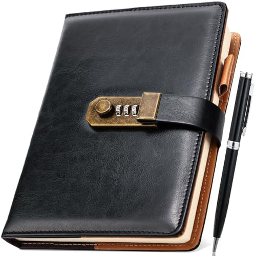 ToiM PU Leather Locking Journal Writing Notebook, Vintage Daily Notepad ...
