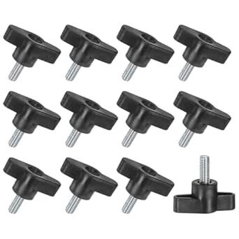 M METERXITY 12-Pack Thumb Screws, 1/4"-20x0.47 Tee Wing Knobs, Plastic T Handle Clamping Screw ...