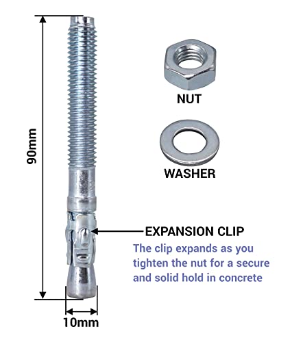 SKIR’CO (30 pcs) Wedge Anchors M10 x 90 mm, Metal Dowels, Bolt Anchor ...