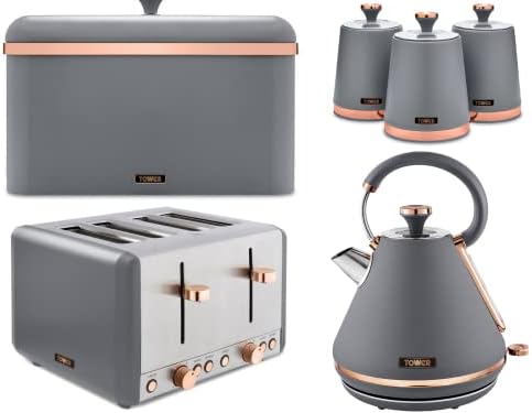 Tower Cavaletto Latte Pyramid Kettle, 4 Slice Toaster, Bread Bin ...