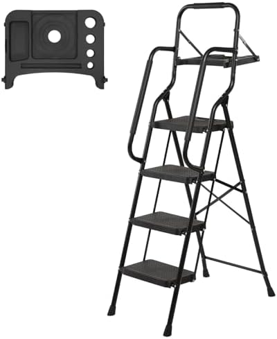 KINGRACK 4 Step Ladder with Tool Platform, Folding Step Stool with Wide ...