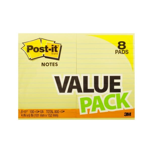 Post it Notes, 4" x 6", Lined, Canary Yellow, Pack of 8 Pads : Amazon ...