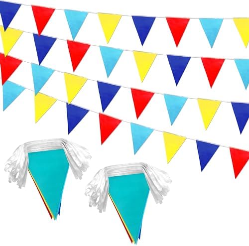 Amazon.com: LoveVC 108 Feet Red Blue Yellow Multicolor Pennant Banner ...